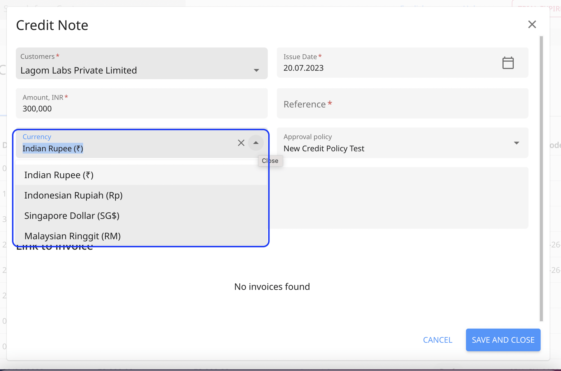 How to create credit notes with different currencies?