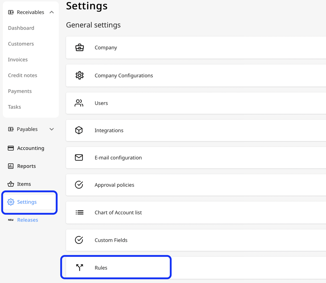 How to set up rules for invoice and customers?