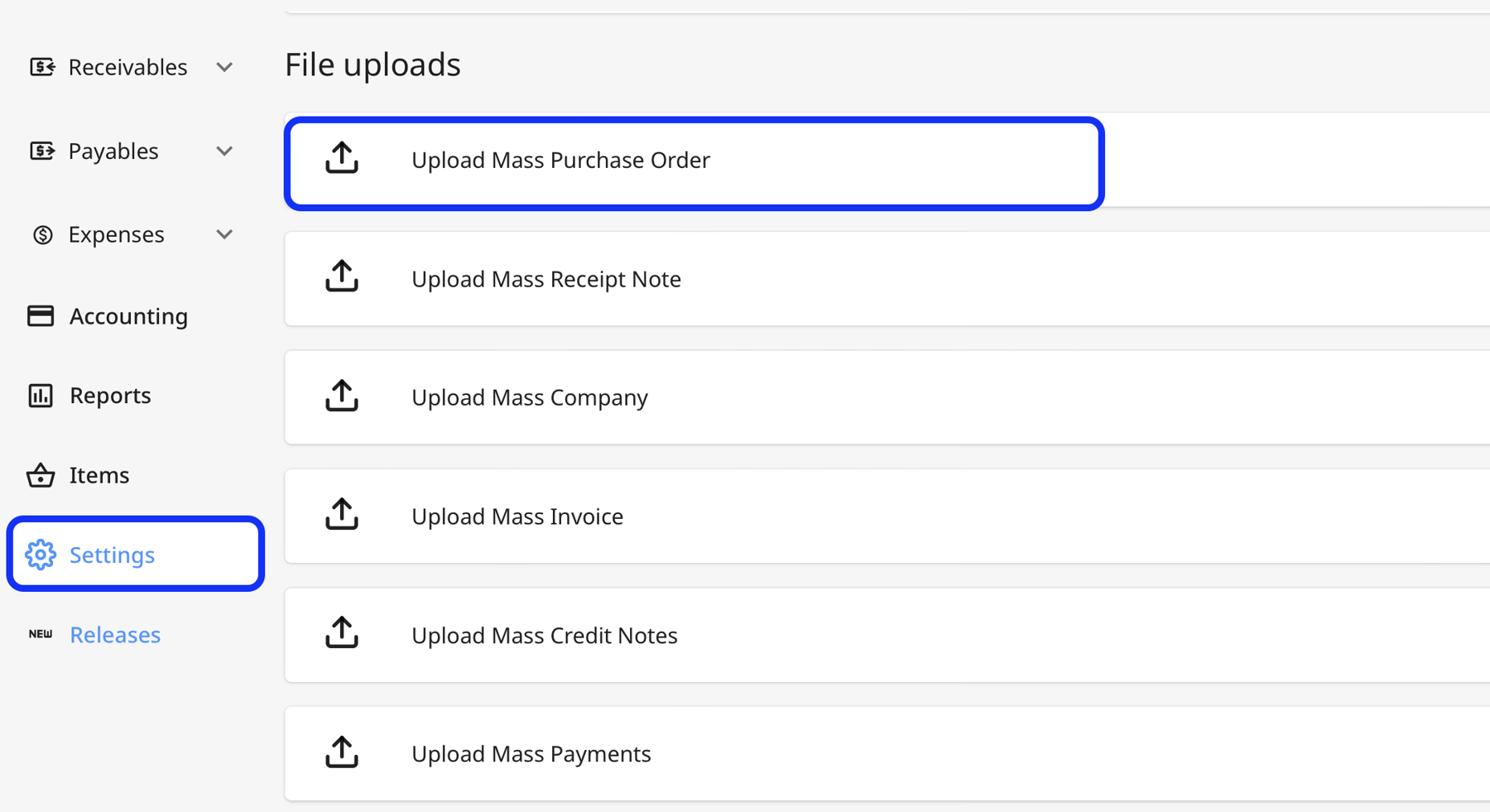 How to mass upload purchase orders?