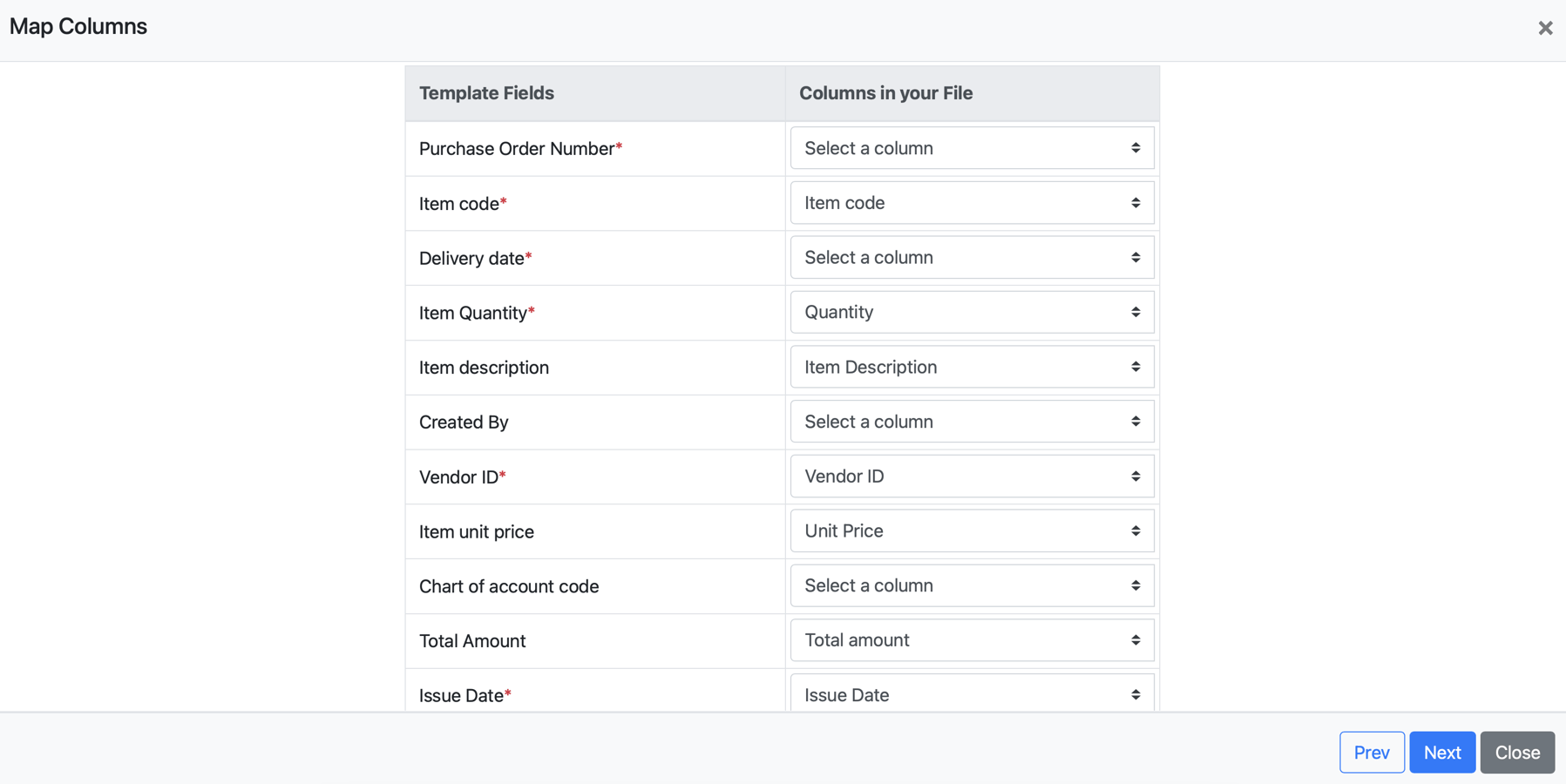 How to mass upload purchase orders?
