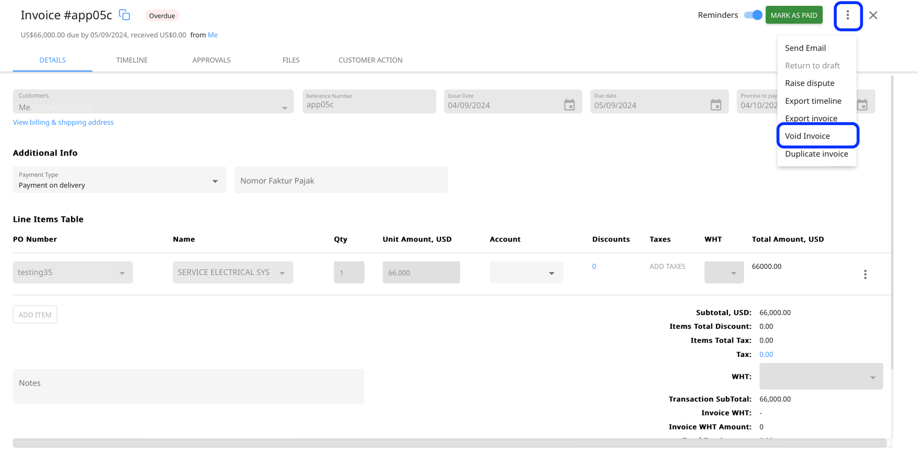 How can vendors void an invoice?