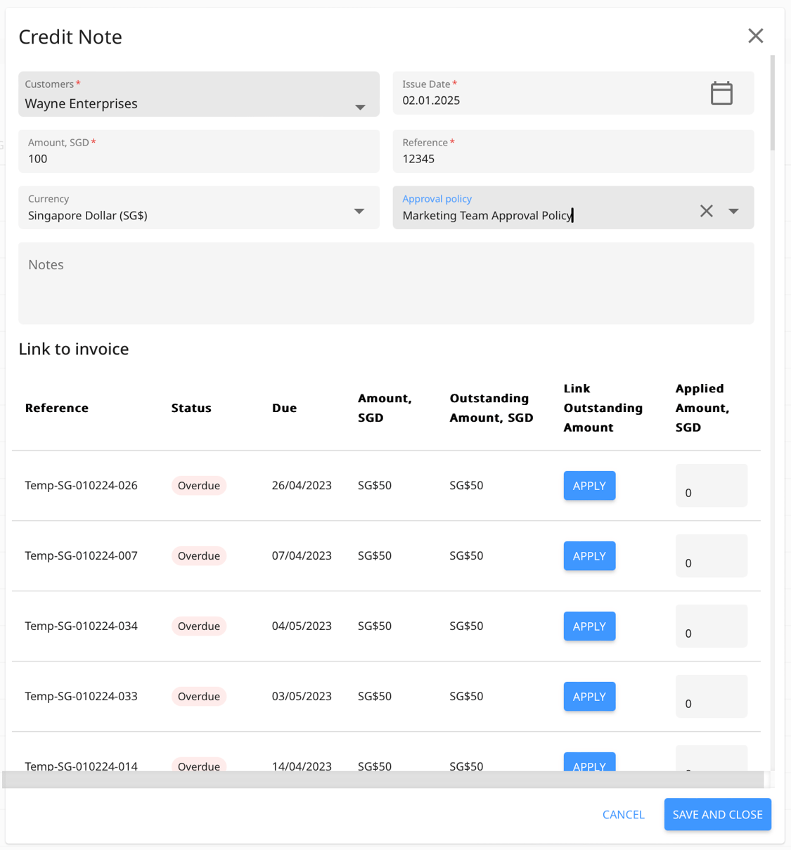 How to create credit notes for accounts receivable and link to invoices?