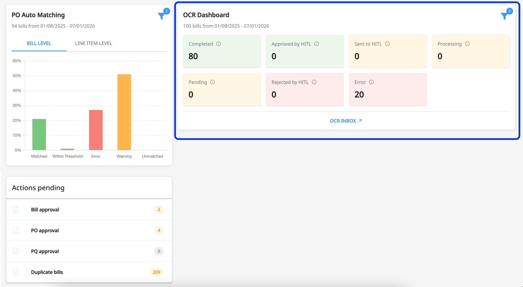 What are the OCR Dashboard and the OCR Inbox?