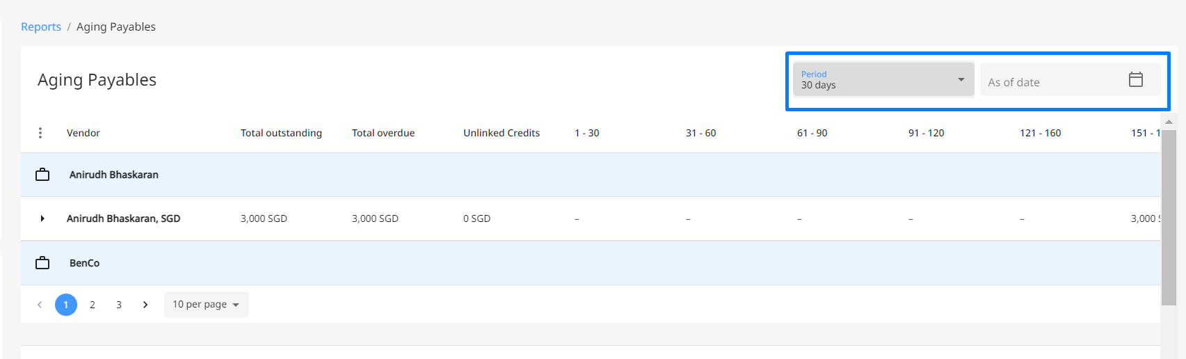 What is the aging payables report?