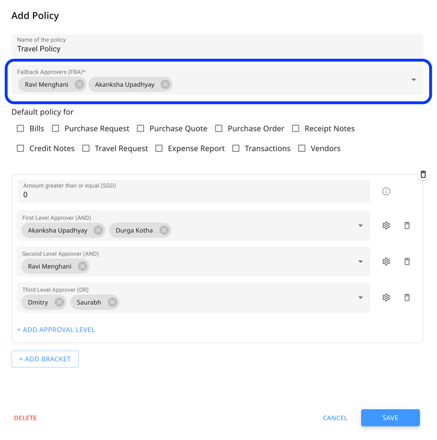 Who is a fallback approver and how to add them to approval policies?